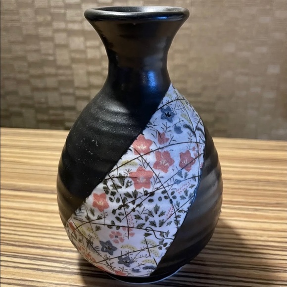 Accents | Japanese Sake Vase Black Matte Pottery Bottle Diagonal Hand ...